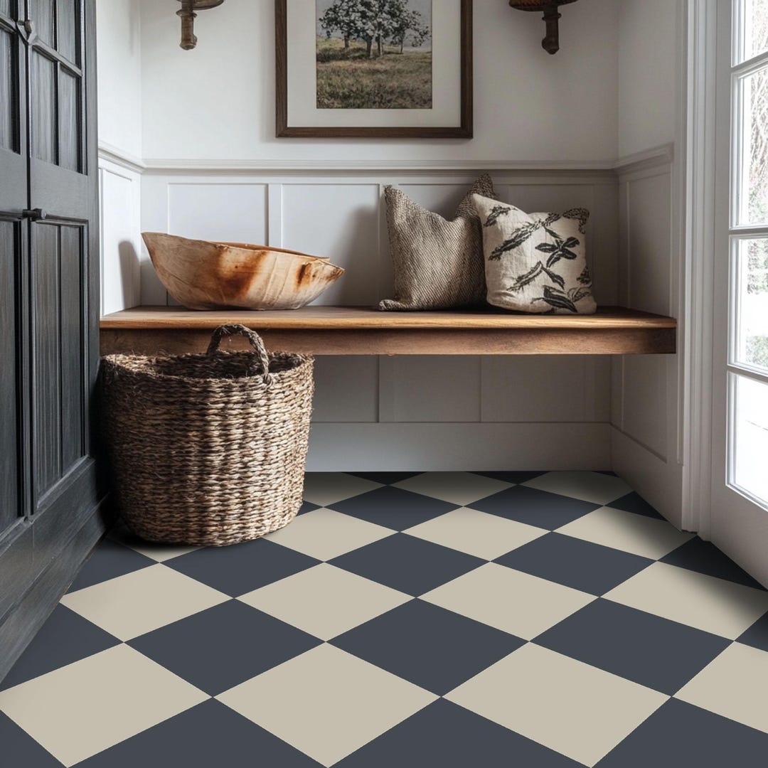 Quadrostyle Checkerboard in Navy and Light Grey Vinyl Floor Stickers ...