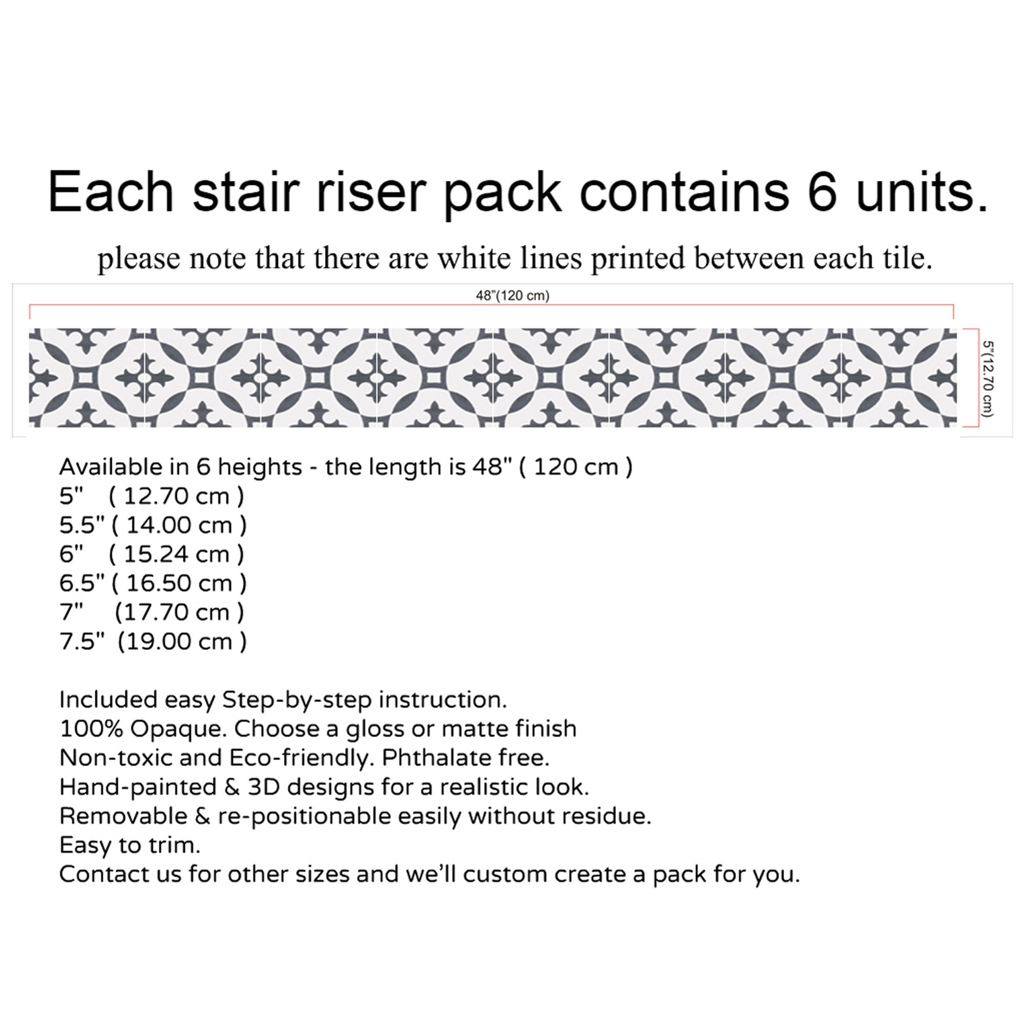 Stair Riser Stickers Removable Stair Riser Tile Decals | Etsy