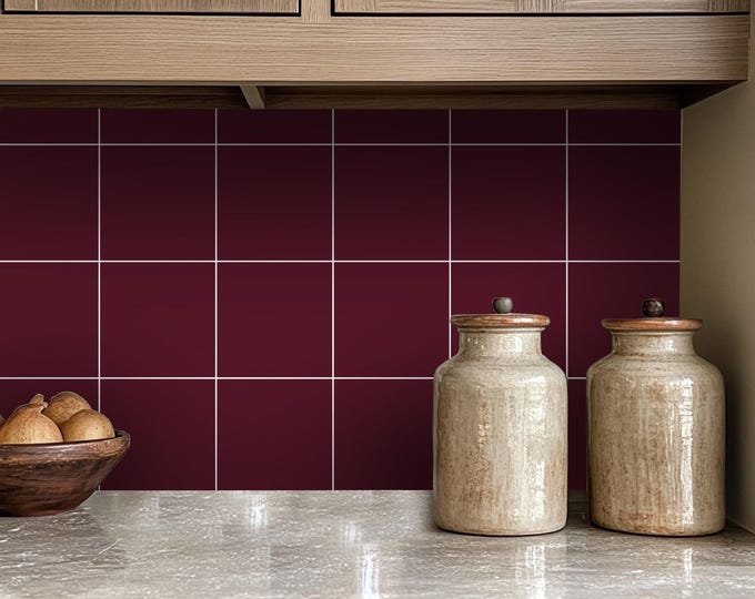 Peel and Stick Tile, Backsplash Decals - Solid Color Red Tile Stickers ...