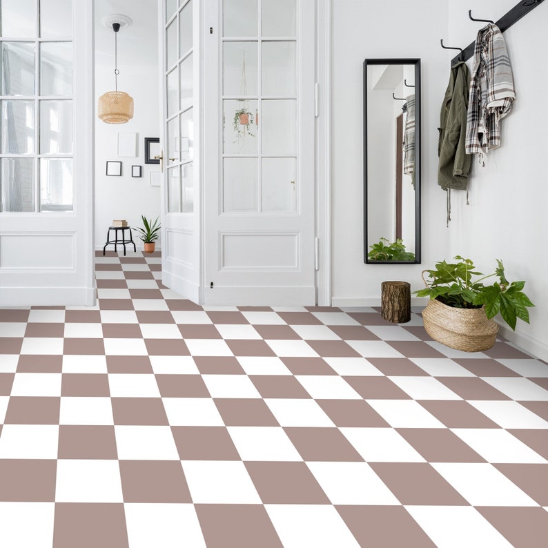 Quadrostyle Checkerboard Vinyl Floor Stickers in Taupe | Two Tone ...