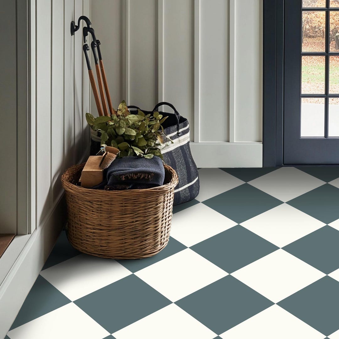 Quadrostyle Checkerboard in off White and Blue Grey Vinyl Floor ...