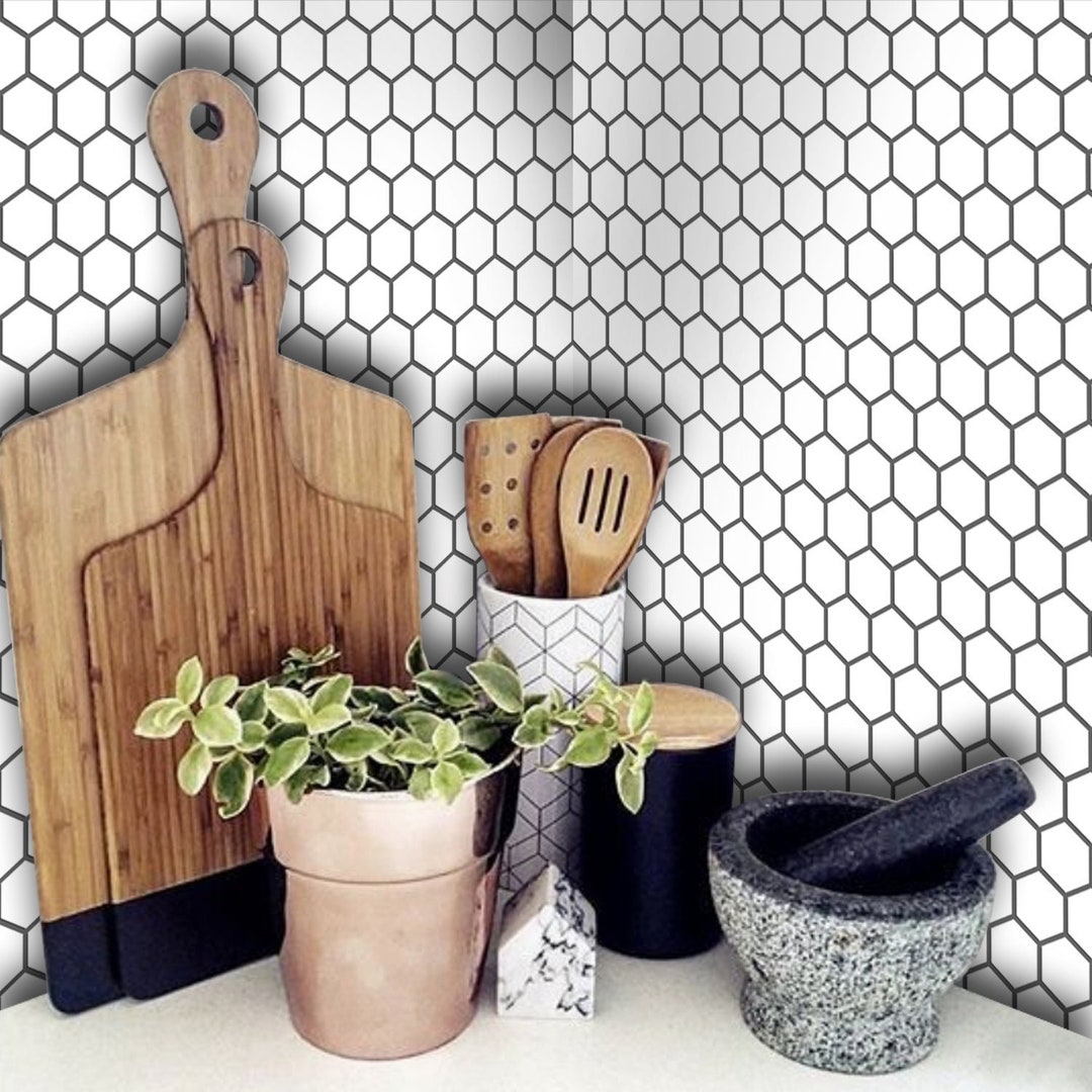 Quadrostyle White Hexagon Tile | Vinyl Floor Tile Sticker Panel, Peel ...