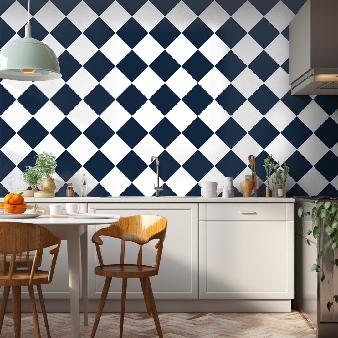 Quadrostyle Checkerboard Vinyl Floor Stickers in Navy | Two Tone ...