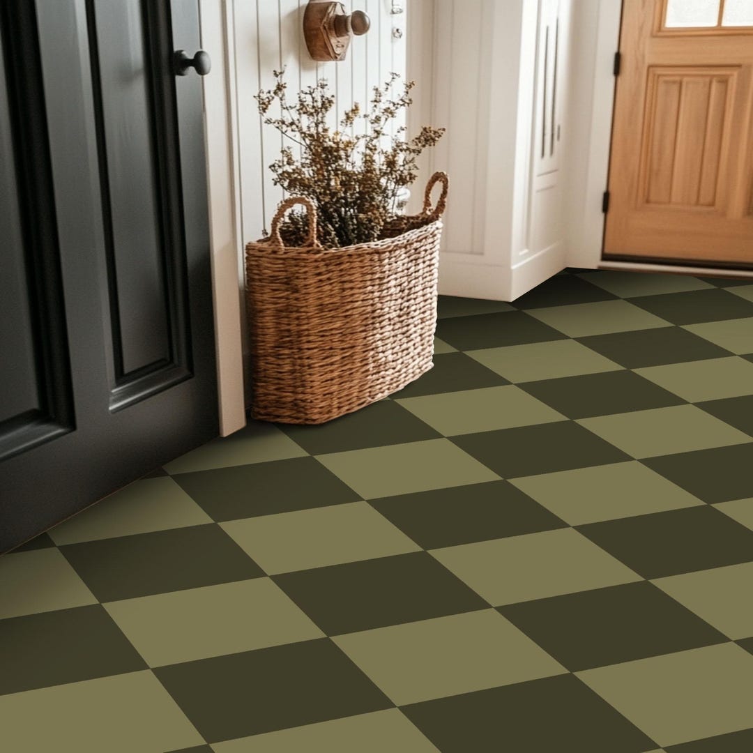 Quadrostyle Checkerboard in Sage & Olive Greenvinyl Floor Stickers ...