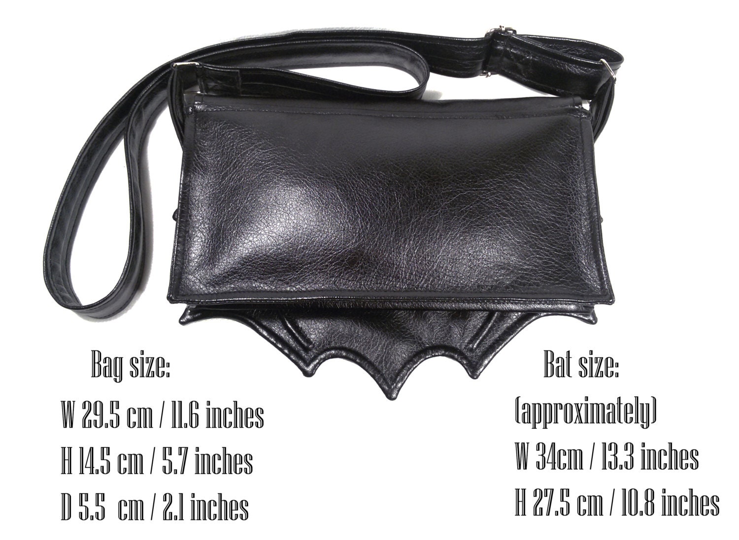 Black Faux Leather Bat Bag, Black Leatherette Bat Bag, Crossbody Bag ...