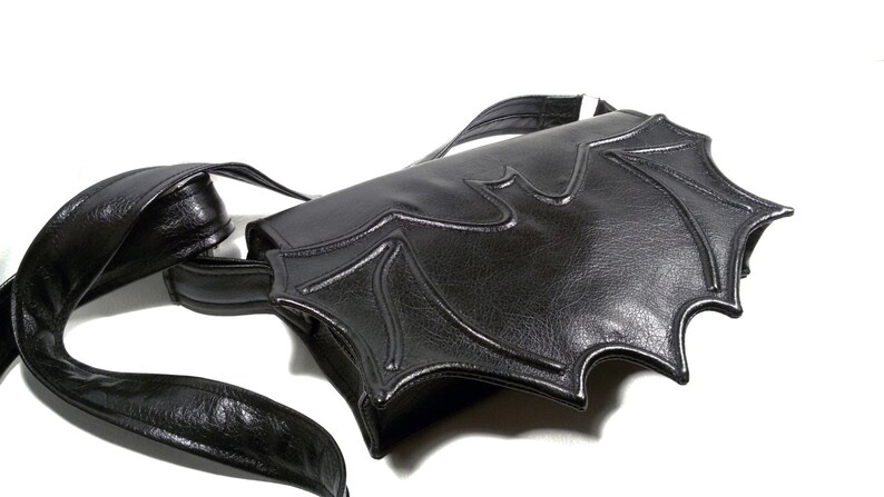 Black Faux Leather Bat Bag, Black Leatherette Bat Bag, Crossbody Bag ...