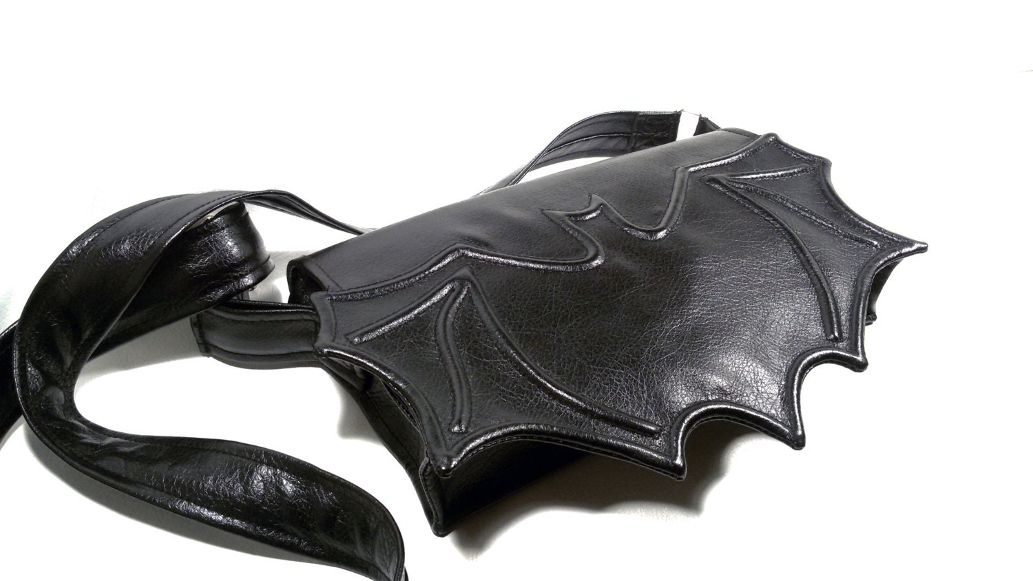 Black Faux Leather Bat Bag, Black Leatherette Bat Bag, Crossbody Bag ...