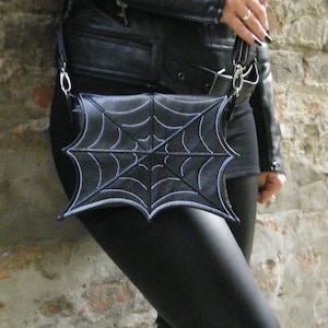 Black Spider Web, Bag With White Stitches, Vegan Bag, Black Spider ...