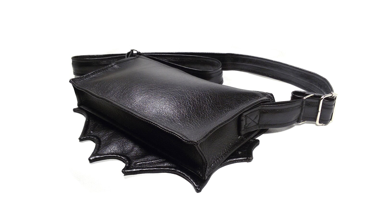 Black Faux Leather Bat Bag, Black Leatherette Bat Bag, Crossbody Bag ...