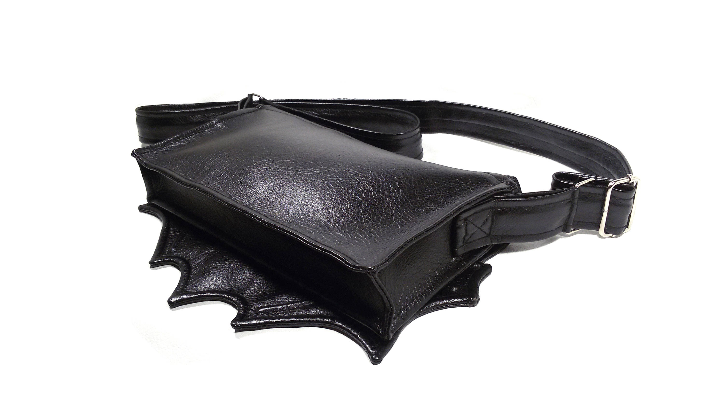 Black Faux Leather Bat Bag, Black Leatherette Bat Bag, Crossbody Bag ...