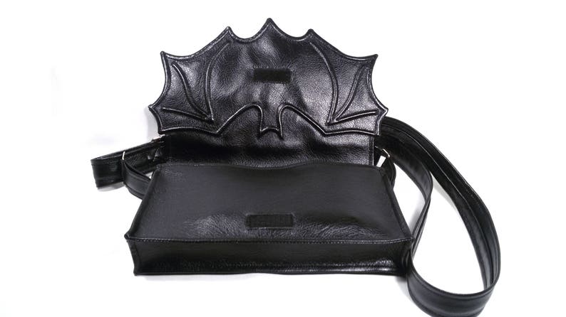 Black Faux Leather Bat Bag, Black Leatherette Bat Bag, Crossbody Bag ...