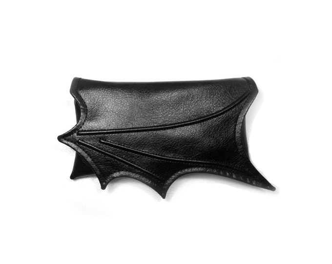 Small Bat Wing Bag, Black Faux Leather Bat Wing Wallet Size Bag, Clutch ...