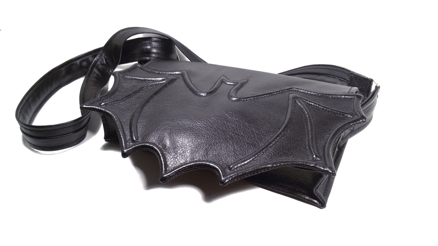 Black Faux Leather Bat Bag, Black Leatherette Bat Bag, Crossbody Bag ...