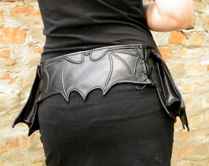 Black Belt Bag With Bat Wing, Bat Hip Bag, Black Utility Belt, Pocket ...