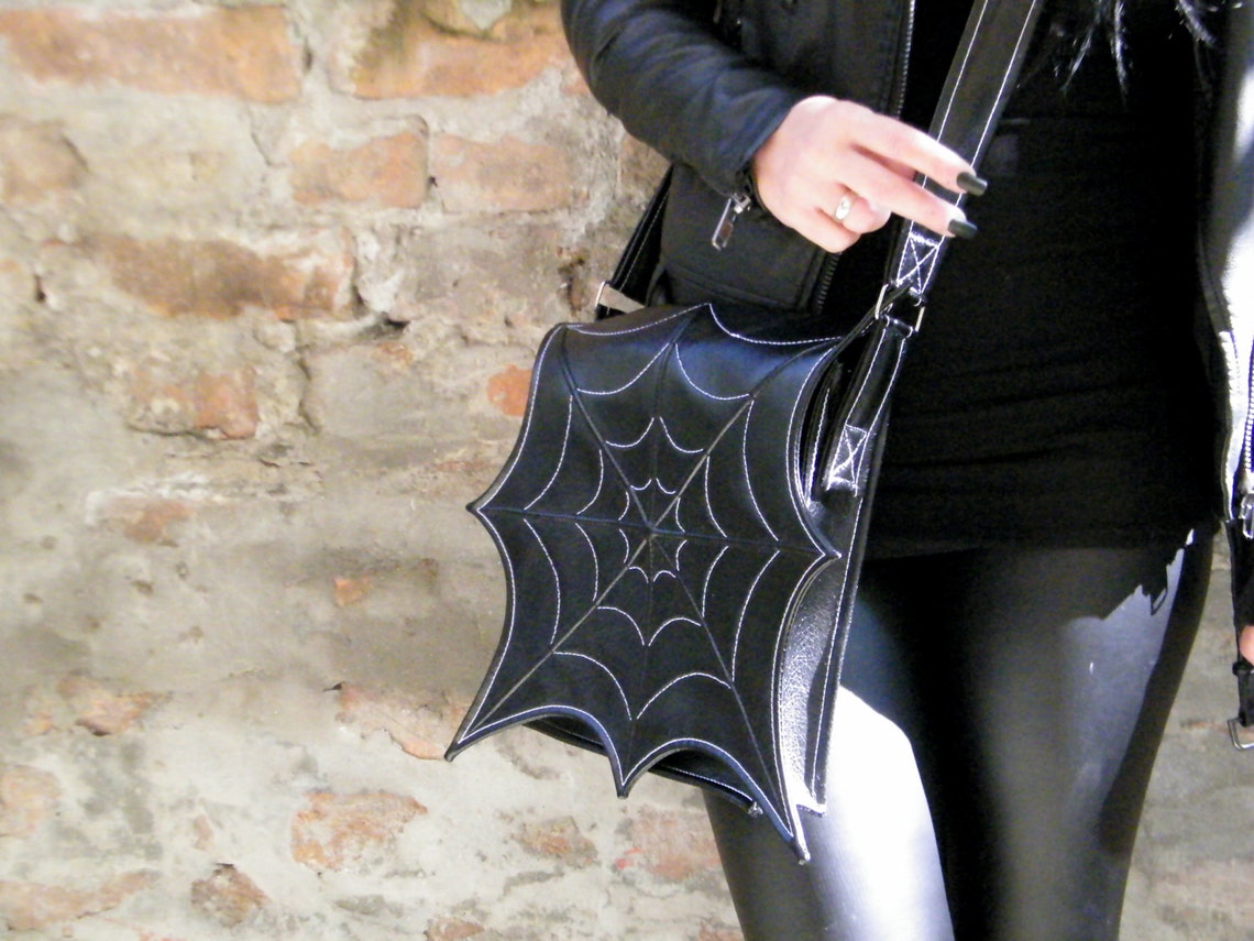 Black Faux Leather Spider Web Bag Black Leatherette Spider | Etsy
