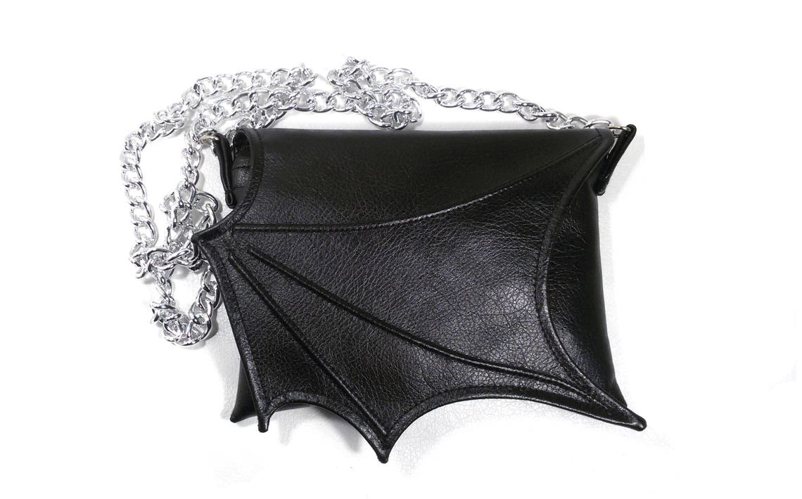 Black Wing Bag, Everyday Bag, Black Faux Leather, Bat Wing, Evening ...