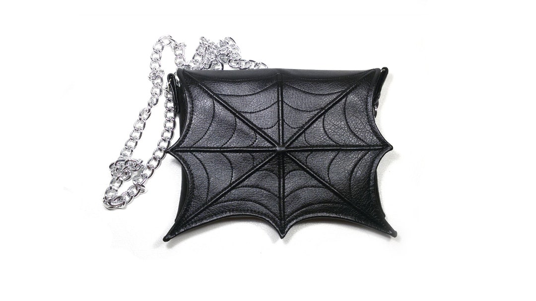 Spider Web Bag, Chain Strap Bag, Black Bag, Faux Leather, Spider Bag ...