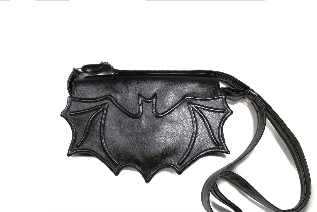 Black Faux Leather Bat Bag, Black Leatherette Bat Bag, Crossbody Bag ...