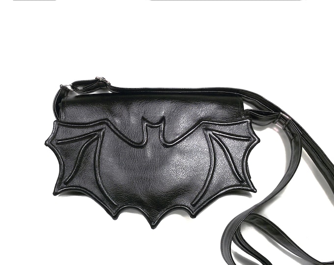 Black Faux Leather Bat Bag, Black Leatherette Bat Bag, Crossbody Bag ...