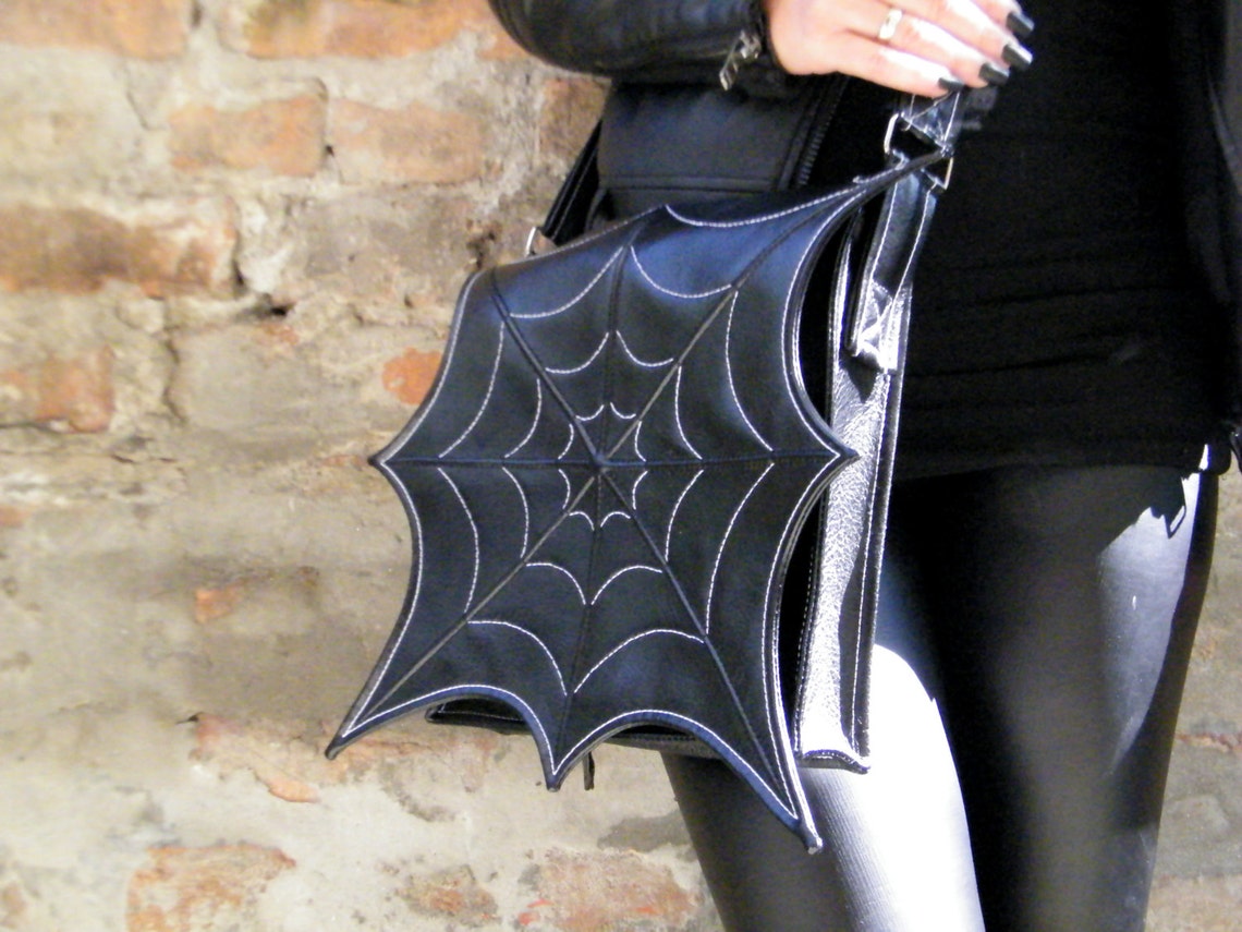 Black Faux Leather Spider Web Bag Black Leatherette Spider | Etsy