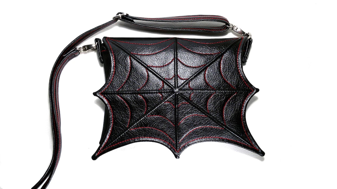 Spider Web Bag, Black and Red, Black Faux Leather, Spider Bag, Spider ...