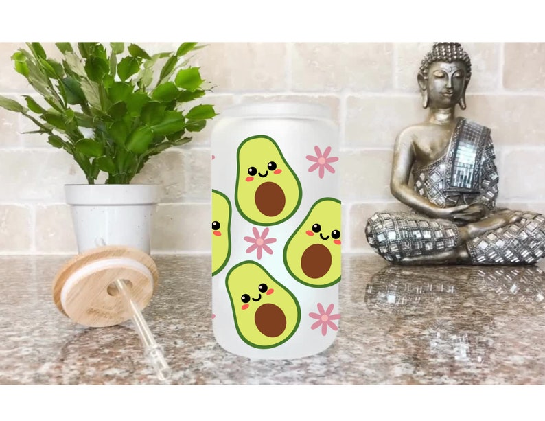 Cute Avocado Glass Can Iced Coffee Glass Can Avocado Cup - Etsy