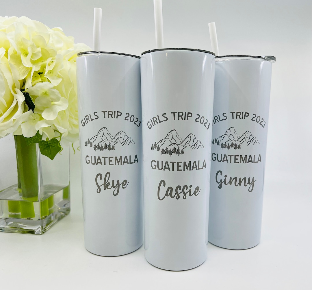 Personalized Travel Cups, Vacation Tumblers, Mountains Lakes and Trees ...