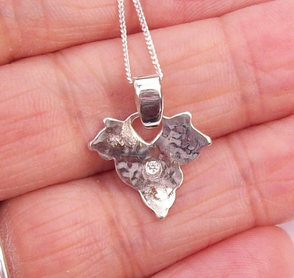 Frosted Sterling Silver Ivy Leaf Necklace With Cubic Zirconia - Etsy UK