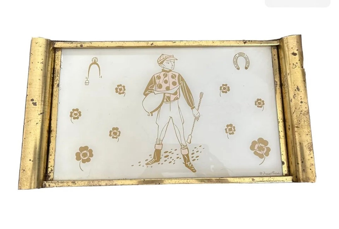 Rare Mid Century Fred Press Jockey Brass and Glass Iced Tea Serving ...