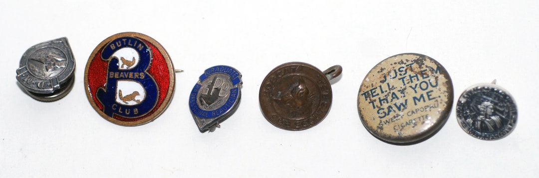 Vintage 1930s-'70s Six (6) Vintage Badges, Buttons, Lapel Pins -- Free ...