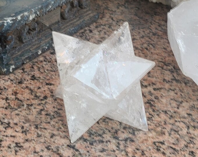 Large Rainbow Clear Quartz Crystal Star Tetrahedron, Merkaba Stone ...