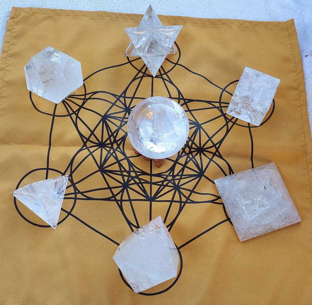 Large Platonic Solids Rainbow Quartz Manifestation Set Reiki Crystals ...