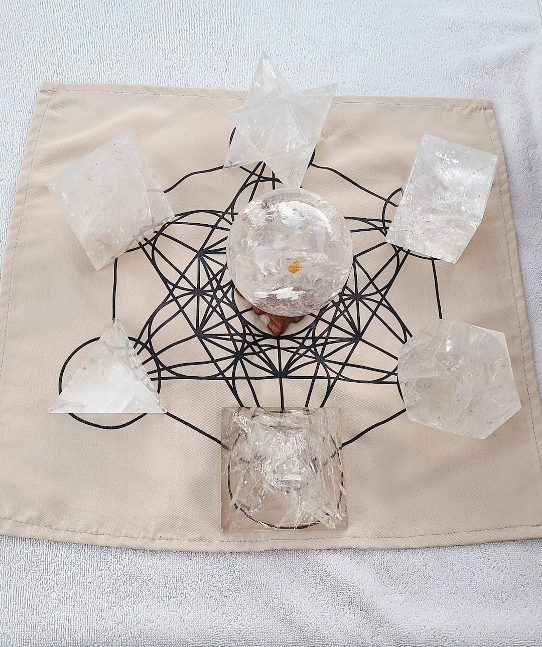 Xlarge Platonic Solids Rainbow Quartz Manifestation Set Reiki Crystals ...