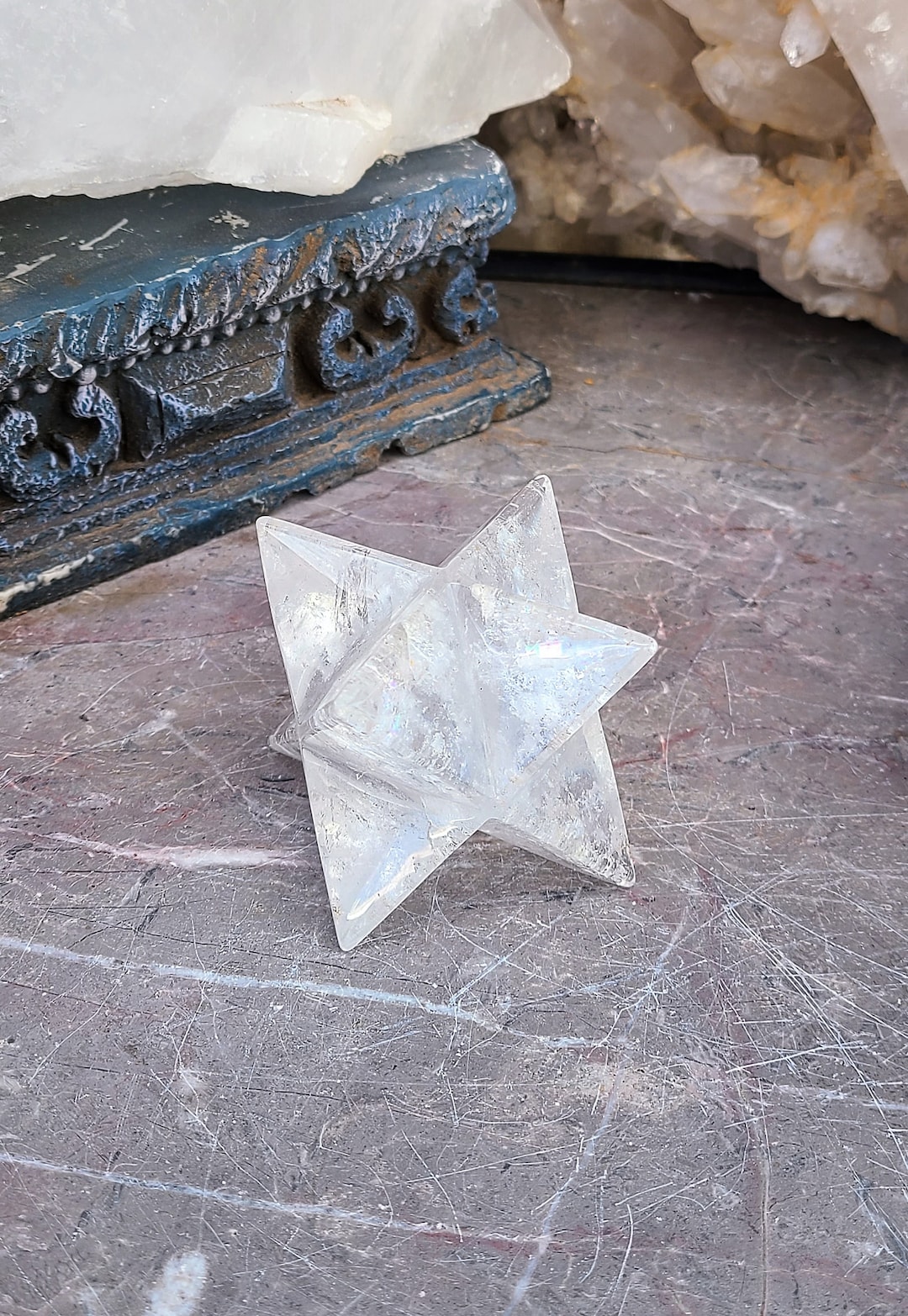 Rainbow Crystal Star Tetrahedron Carved Quartz Merkaba, Sacred Geometry ...