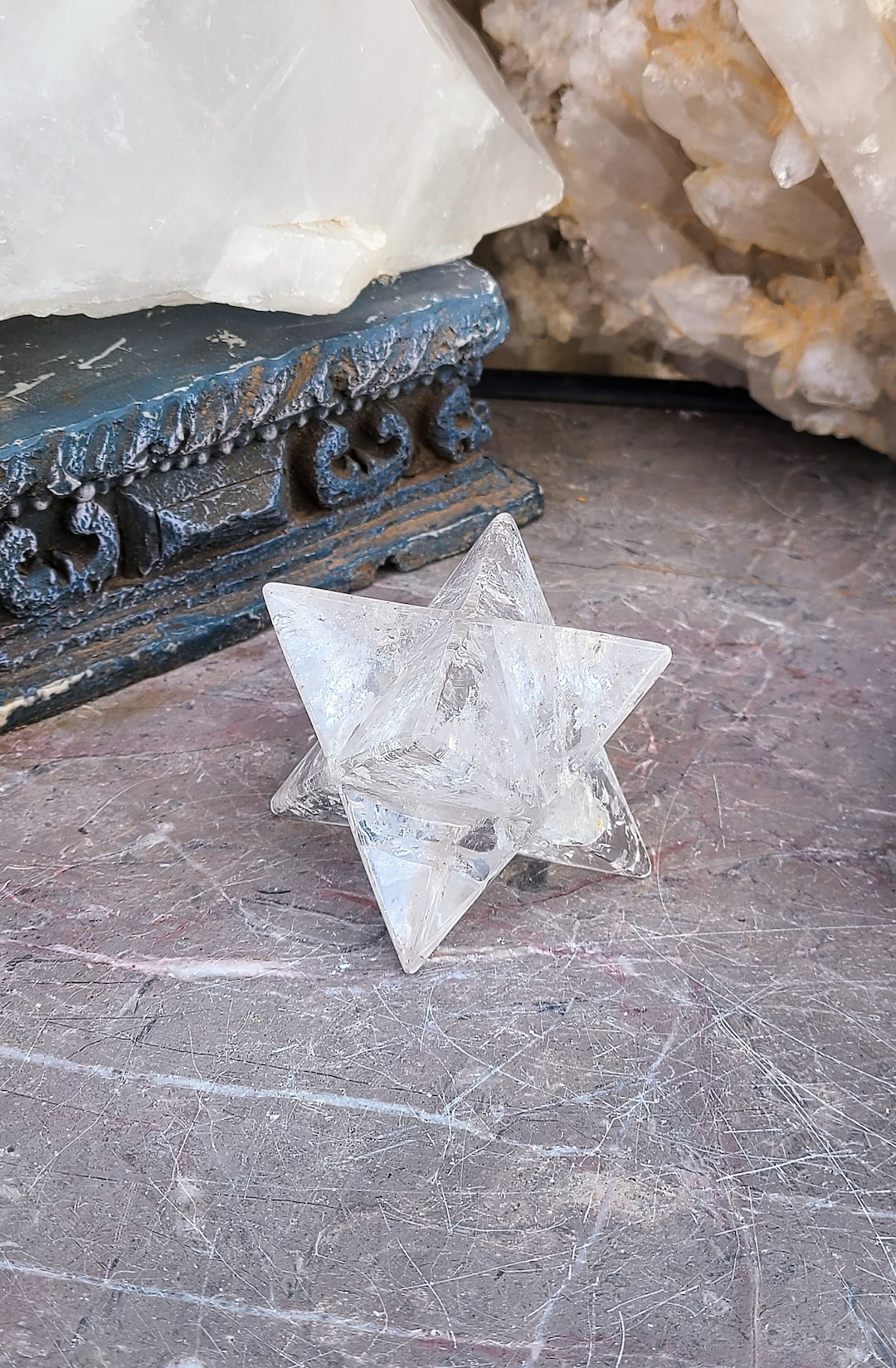 Rainbow Crystal Star Tetrahedron Carved Quartz Merkaba, Sacred Geometry ...