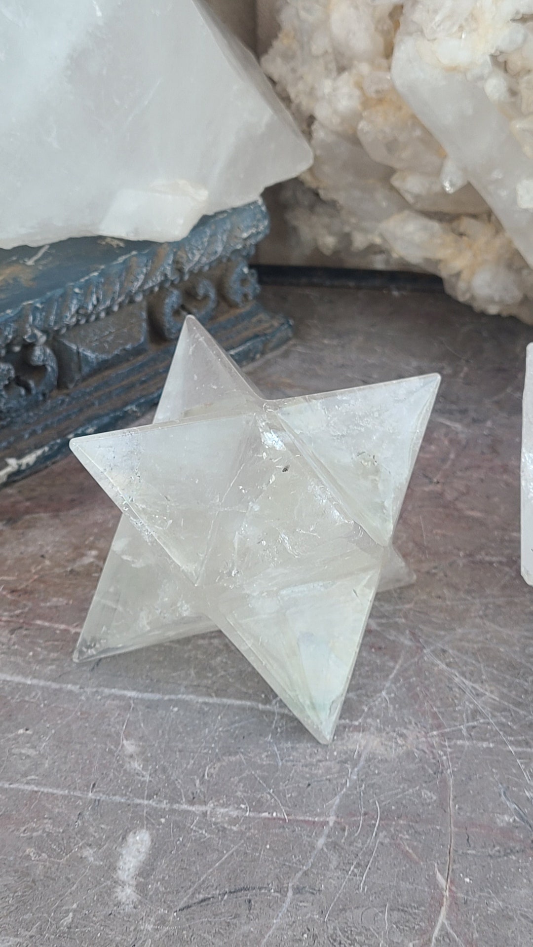 Large Carved Quartz Rainbow Crystal Star Tetrahedron, Merkaba, Sacred ...