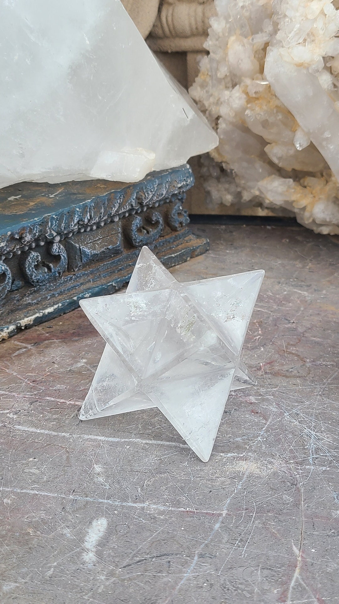Rainbow Crystal Star Tetrahedron Carved Quartz Merkaba, Sacred Geometry ...