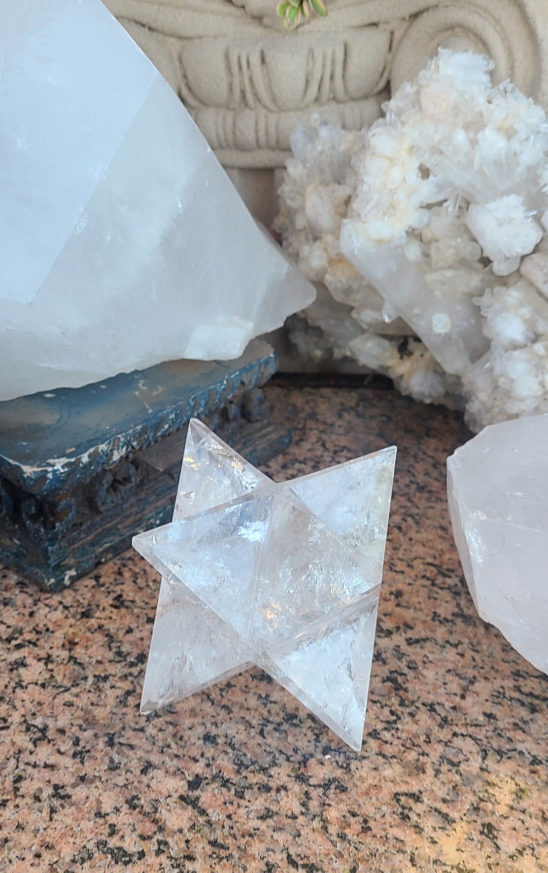 Large Rainbow Clear Quartz Crystal Star Tetrahedron, Merkaba Stone ...