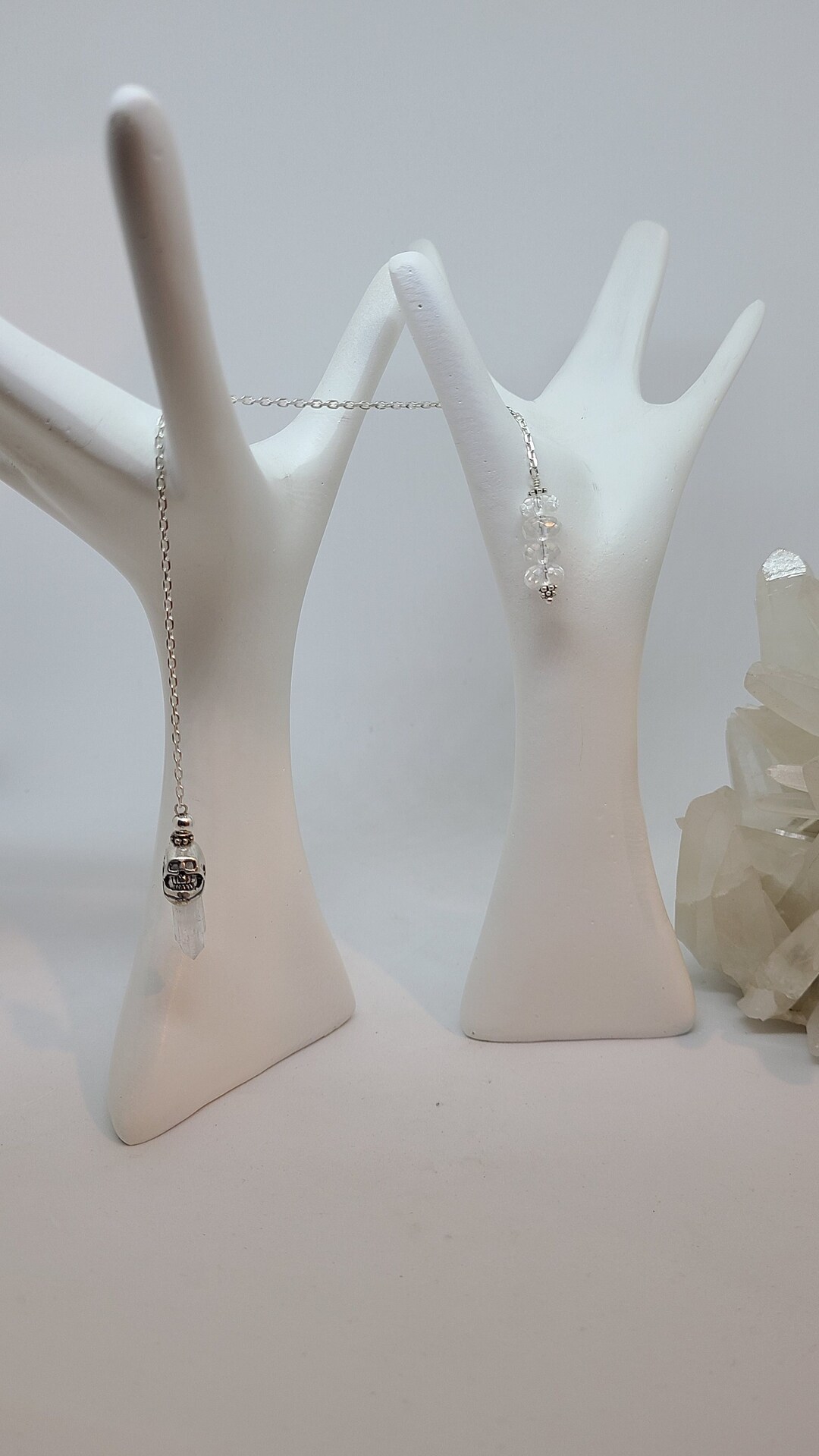 Rainbow Clear Quartz Crystal & Sterling Silver Skull Pendulum, Crystal ...