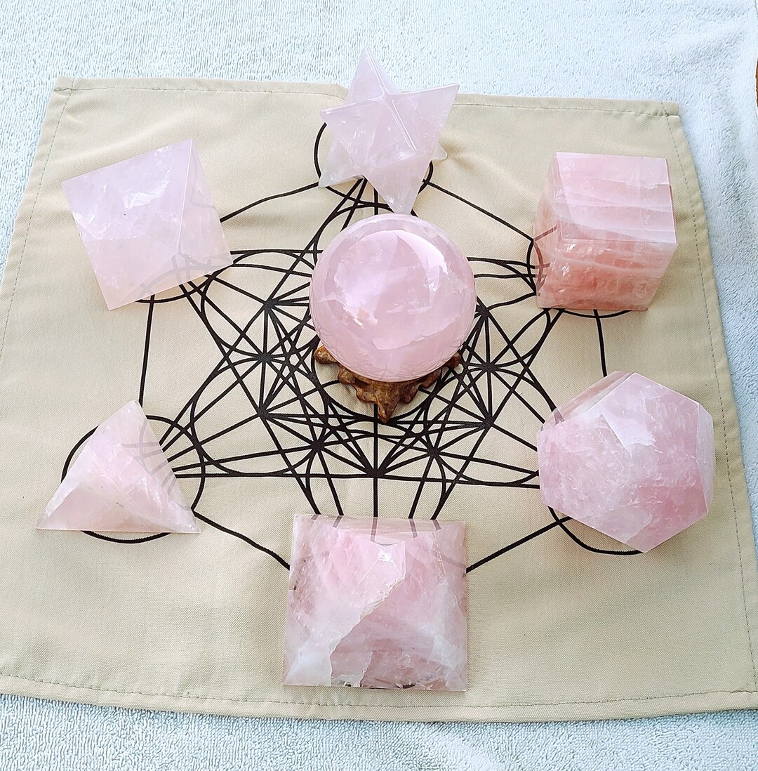 Xlarge Platonic Solids Rose Quartz Manifestation Tool Set Reiki ...