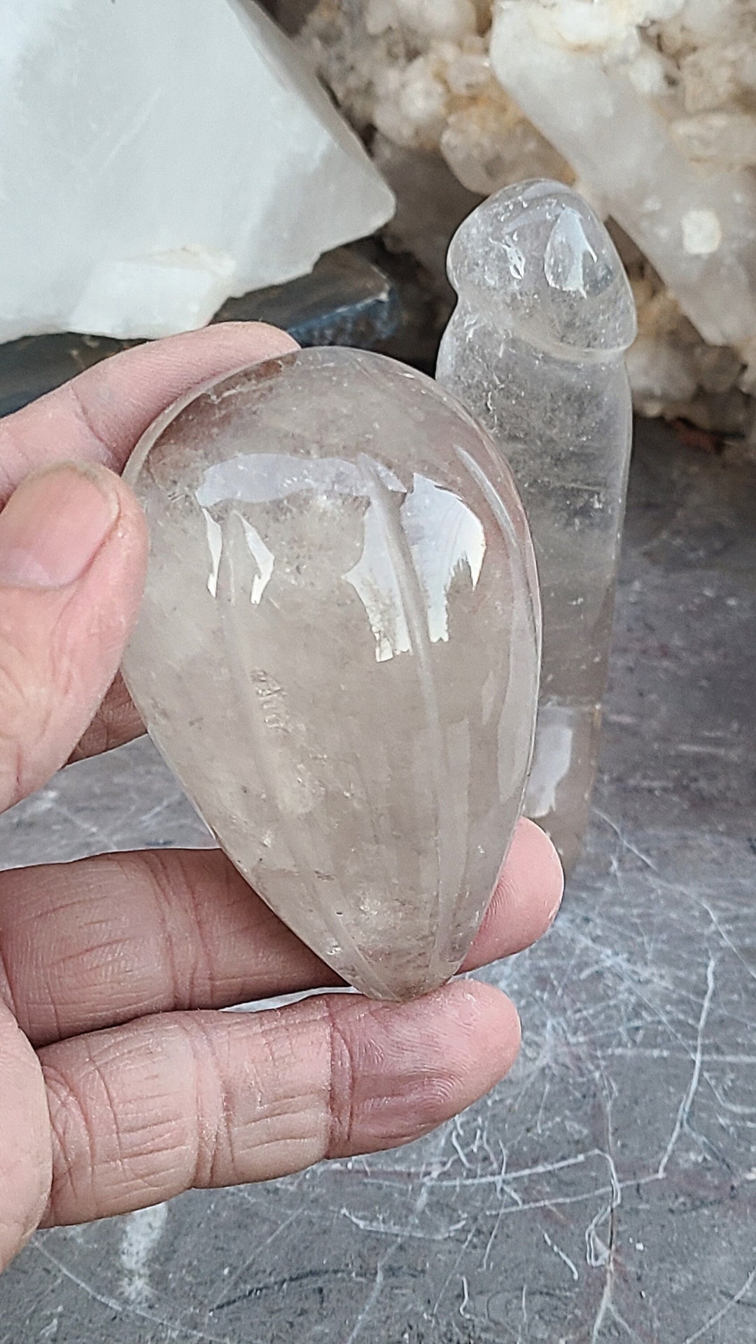 Sacred Sexuality Set Light Smokey Quartz Carved Crystal Crystal Phallus ...