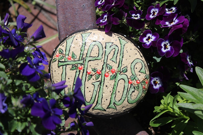 Painted Herbs Rock Garden Plant Marker Herbs Label Herb - Etsy