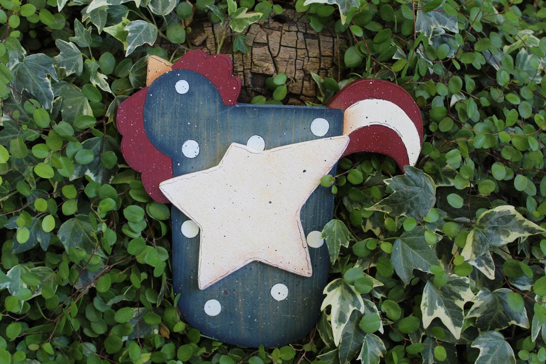 Red White Blue Chicken, Hand Painted Patriotic Hen, Wooden Chick ...