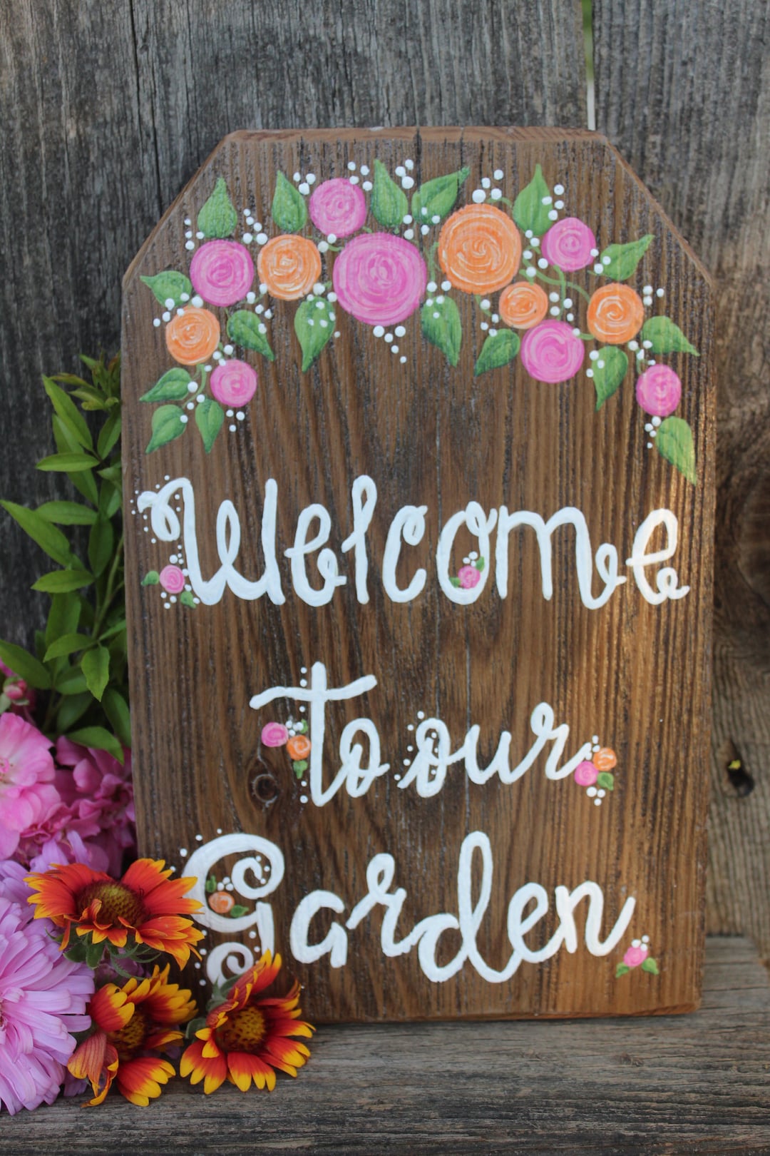 Welcome to Our Garden Sign, Hand Painted Garden Decoration, Yard Art ...