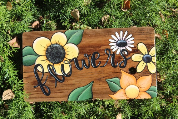 Wooden Hand Painted Flowers Garden Sign Handpainted Yellow | Etsy