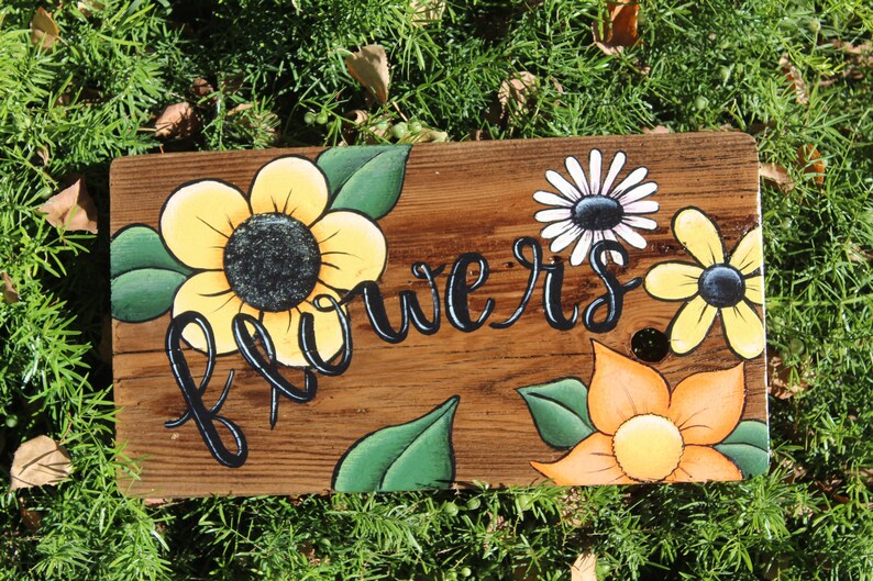 Wooden Hand Painted Flowers Garden Sign Handpainted Yellow | Etsy