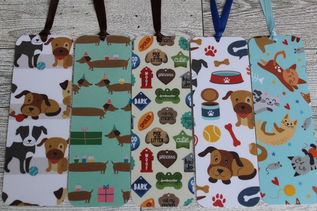 Set of 5 Dog and Cat Laminated Bookmarks, Five Pet Book Marks, Animal ...