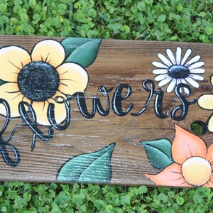 Wooden Hand Painted Flowers Garden Sign, Handpainted Yellow White ...