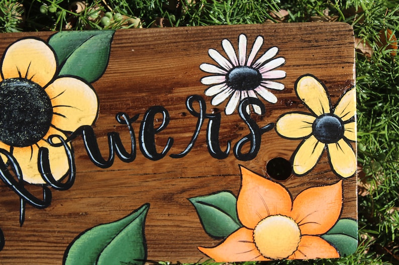Wooden Hand Painted Flowers Garden Sign Handpainted Yellow | Etsy