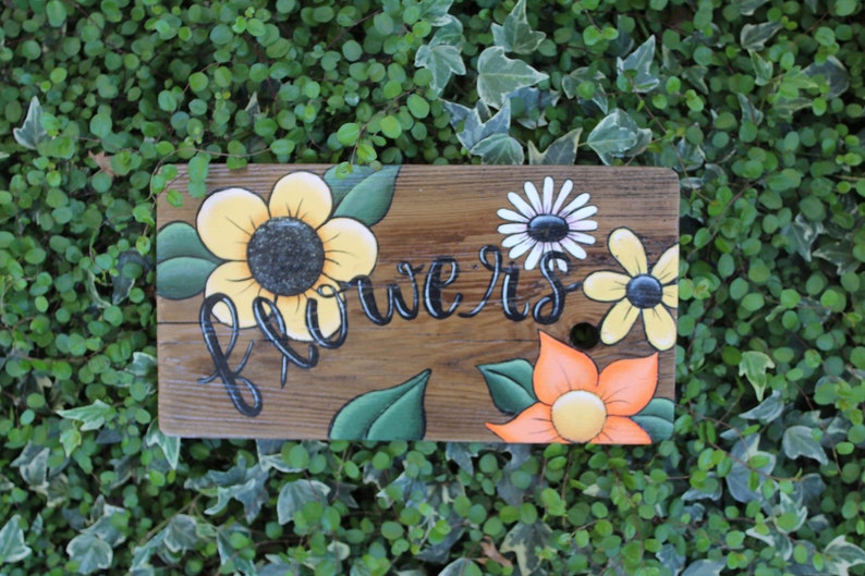 Wooden Hand Painted Flowers Garden Sign Handpainted Yellow | Etsy